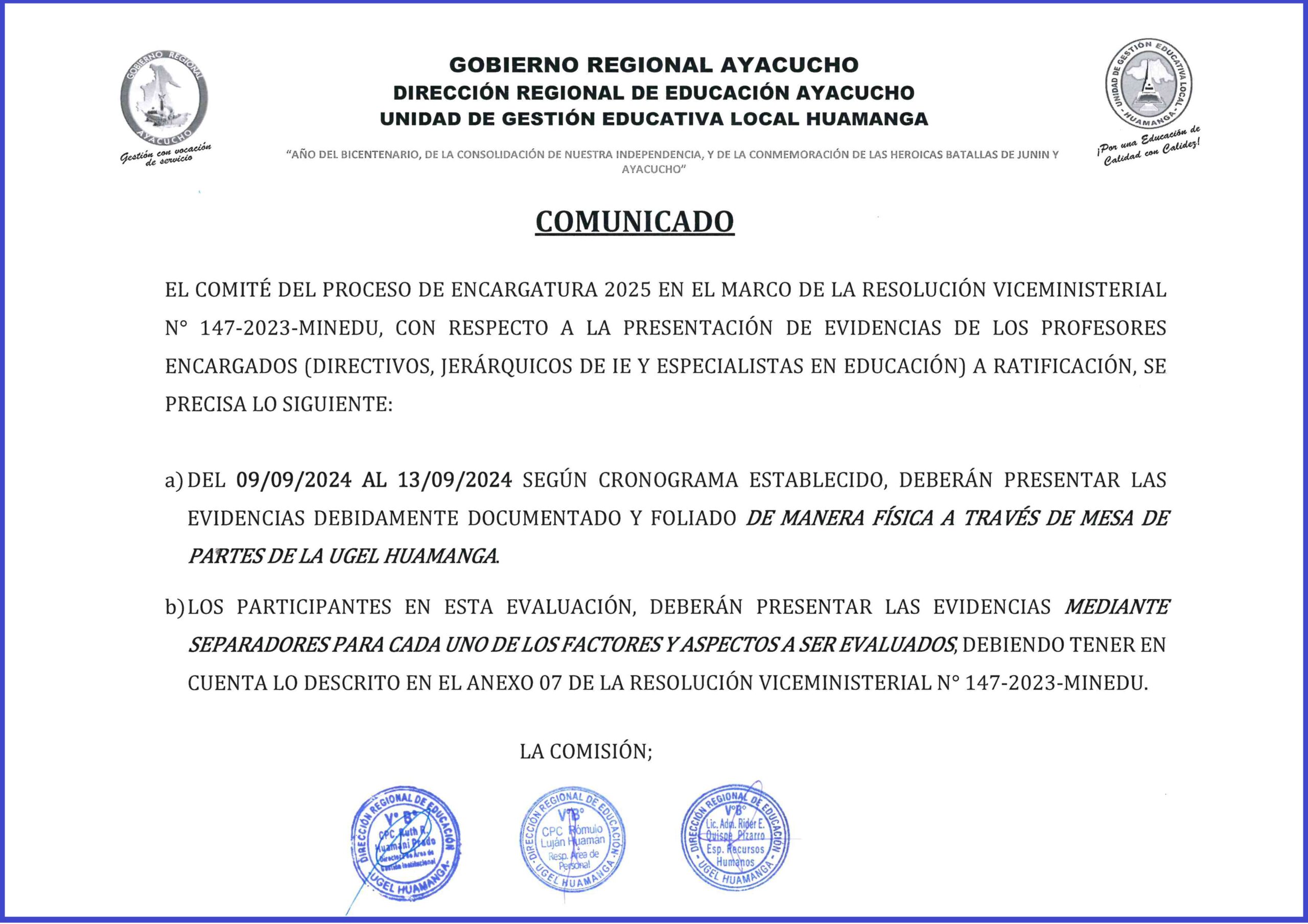 COMUNICADO PROCESO DE ENCARGATURA 2025 – UGEL 308 | Unidad de Gestión ...